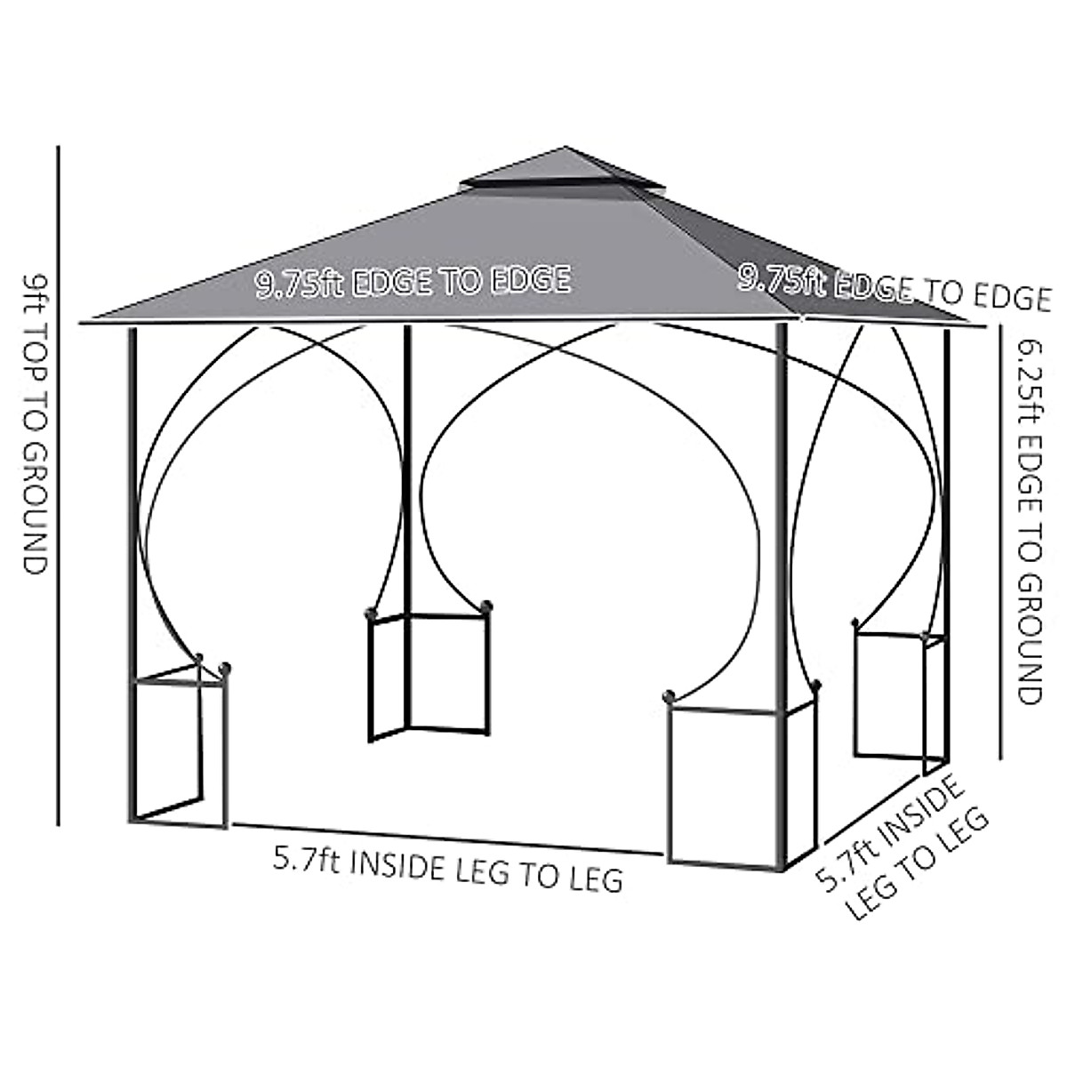 Outsunny 10' x 10' Patio Gazebo, Double Roof Outdoor Gazebo Canopy Shelter with Netting, Steel Corner Frame for Garden, Lawn, Backyard and Deck, Dark Gray