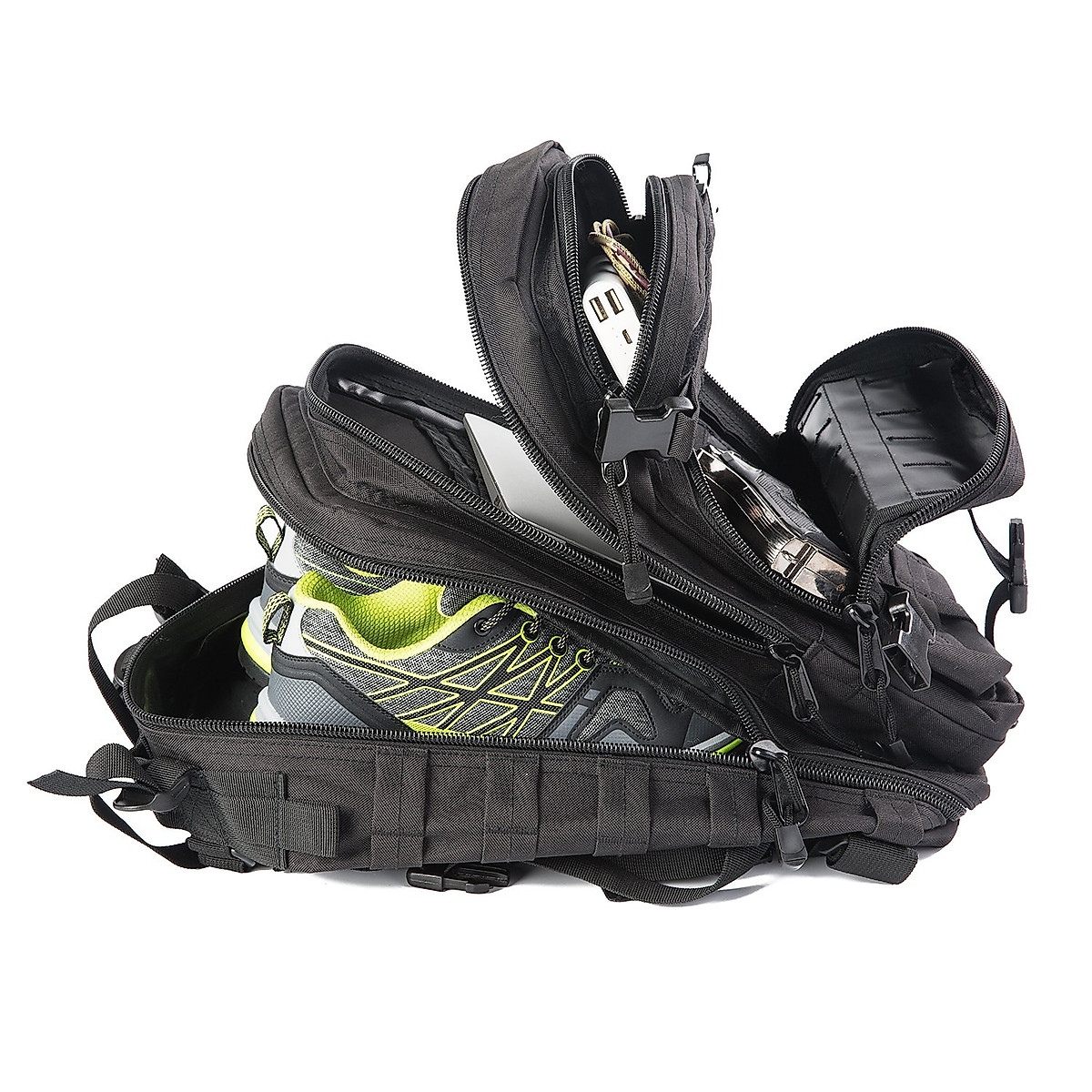 Small 30L Rucksack Pack for Outdoors, Hiking, Camping, Trekking, Bug Out Bag, Travel, Military & Tactical Army Molle Assault Backpack With US Flag Patch