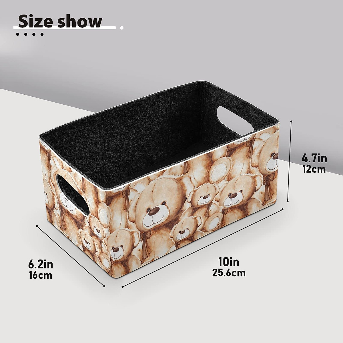 Lovely Teddy Bear Storage Basket Bins Set (2pcs) Felt Collapsible Storage Bins with Dual Handles Dog Toy Basket for Office Bedroom Closet Babies Nursery Toys DVD Laundry