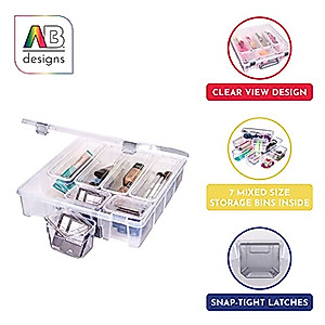 AB Designs 6967ABD Super Satchel with 9 Mixed Bins Inside Stackable Home Storage Organization Container, Clear with Sliver Latches and Handle, w/Long