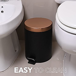 AWENN - Stainless Steel Trash Can with Plastic Inner Bucket, Pedal and Lid. Dustbin for Kitchen, Bathroom, and Office. Black and Bronze (1.3 Gallons - 5 Liters)
