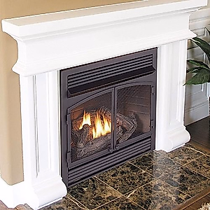 Duluth Forge Dual Fuel Ventless Gas Fireplace Insert, Thermostat Control, 6 Fire Logs, Use with Natural Gas or Liquid Propane, 32000 BTU, Heats up to 1500 Sq. Ft., Black