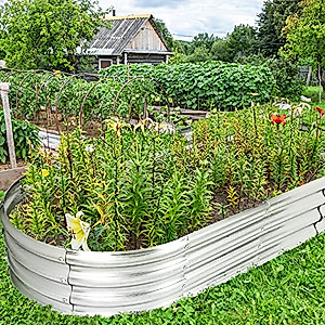 3 Pcs Galvanized Raised Garden Bed Kit 4 x 2 x 1 ft Large Planter Raised Bed Outdoor Planter Box Round Oval Metal Planter Box Arbitrary Assembly Raised Garden Bed for Vegetables Flowers Herbs Fruits