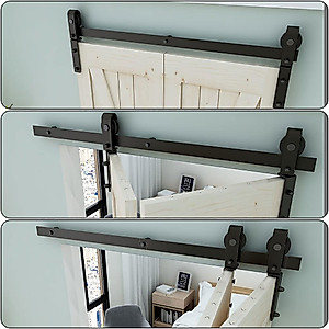 LTIYITL 4FT Bi-Folding Sliding Barn Door Hardware,Smoothly and Quietly-Heavy Duty -Simple and Easy to Install for 2 Doors Hardware Kit,Basic J[No Door ]