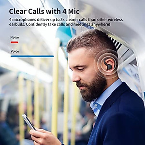 Wireless Earbuds Sports Wireless Headphones 4 Mic Clear Calls 60H Playtime Dual LED Power Display Wireless Charging case Flexible Earhooks Earphones IPX7 Waterproof Headsets for Running, Gym