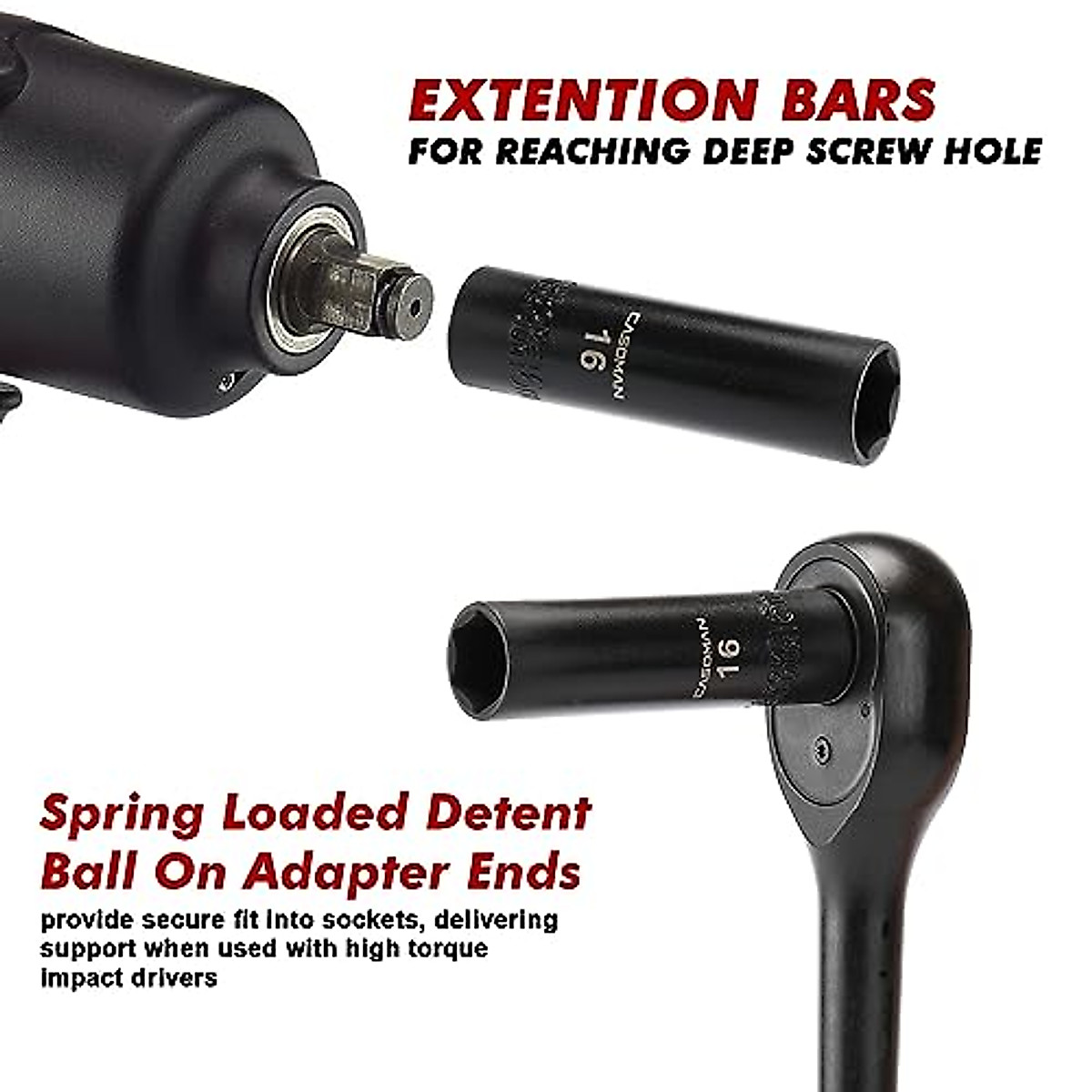 CASOMAN 1/2" Drive Master Impact Socket Set, 36 Piece Deep, Standard SAE (3/8" To 1-1/4") & Metric (10-32 mm) Sizes, Includes Extension Bar (3, 5, 10-inch), Adapters & Ratchet Handle, CR-V Steel