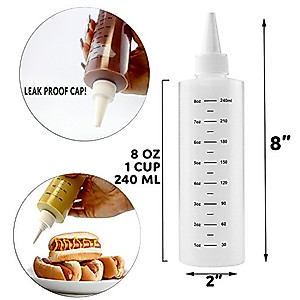 8-Ounce Plastic Squeeze Bottles with Graduated Measurements (8-Pack); Great for Kitchen, Portion Control, Condiments, Cosmetic Use & Crafts