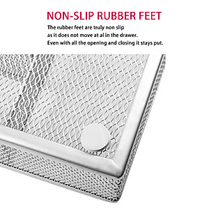 JANE EYRE Drawer Organizer, Cutlery Tray Silverware Flatware Storage Divider for Kitchen, Mesh Wire with Non-slip Foam Feet, 5 Component, Silver