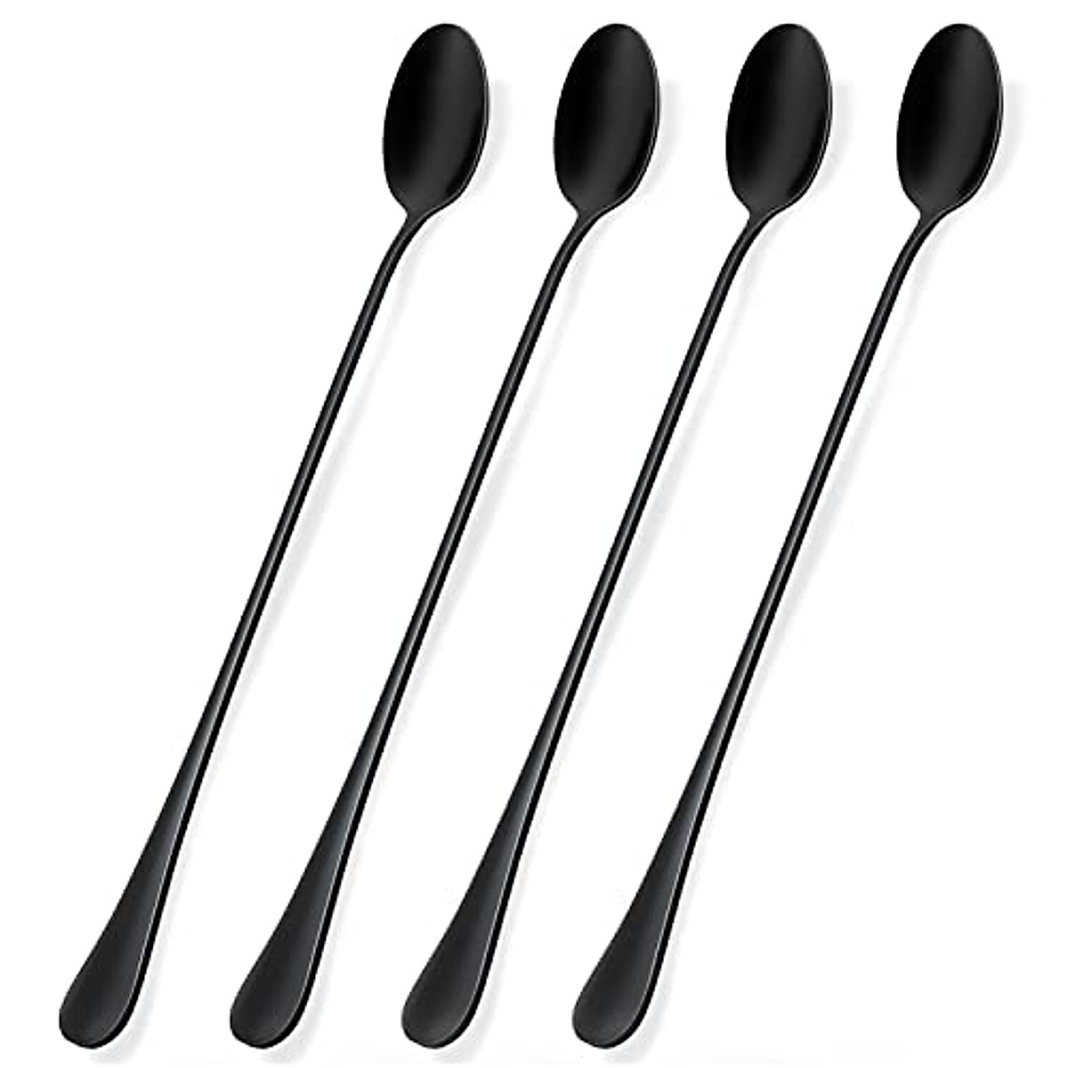 GLAMFIELDS Black 9.5 Inch Long Handle Iced Tea Spoons, Coffee Spoons, Ice Cream Spoon, Stainless Steel Cocktail Stirring Spoons, Set of 4