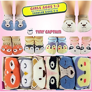 Baby Toddler Girls Grip Socks Non-Slip Gripper Socks Anti Slip Strap Socks 1-3 Year Old Gift Gripper Socks Animal Cartoon Little Girl Yoga Socks