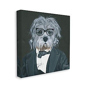 Stupell Industries Formal Dog in Suit Classy Menswear Glasses Portrait Canvas Wall Art, 17x17, Black