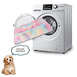 Patas Lague Soft Plush Small Dog Bed for Small Dogs 26''x20''x4'', Faux Fur Fluffy Dog Crate Mat Pet Cat Kennel Pad with Anti-Slip Bottom, Machine Washable Rainbow1