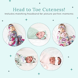 Posh Peanut Swaddle Blanket & Headband Set – Viscose from Bamboo Stretchy Baby Swaddle for Newborn Girls, Receiving Blanket or Nursing Cover (Lacey)