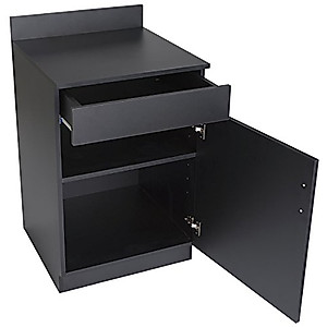 Displays2go Serving Station for Restaurants, Single Cabinet Door, Adjustable Shelf, Pullout Drawer - Black (LCKDSDWSBK)