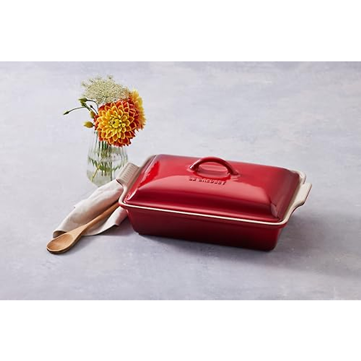 Le Creuset Stoneware Heritage Covered Rectangular Casserole, 4 qt. (12" x 9"), Cerise