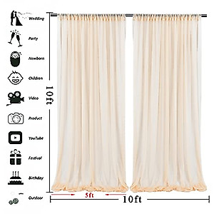 10x10ft Champagne Tulle Backdrop Curtain with String Light for Baby Shower Birthday Party Wedding Arch Living Room Wrinkle Free Sheer Window Curtains Wall Decoration Background