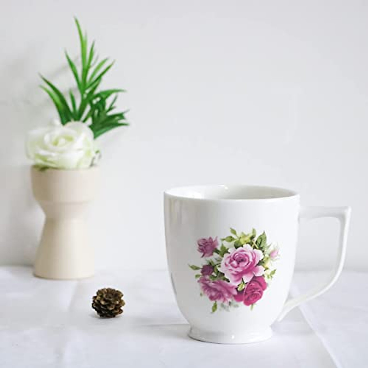Liphontcta QCH Teagas Porcelain Floral Tea Cup Set Rose Peony Cups Coffee mugs for Women Latte Cups Set of 6/16 oz