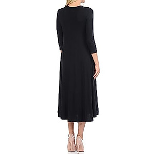 iconic luxe Women's A-Line Swing Trapeze Midi Dress Small Black