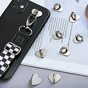 8 Pcs Cell Phone Finger Ring Adhesive Metal Phone Finger Grip Loop Stand Heart Grip Holder Phone Charm Hook for DIY Hanging Supplies (Silver)