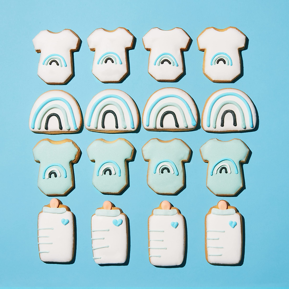 Thoughtfully Gourmet, Light Blue Boy Baby Sugar Cookies for Baby Shower Favors or Gender Reveal, Hand Decorated and Individually Wrapped, Set of 16