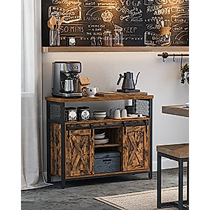 VASAGLE Buffet Sideboard Storage Cabinet with Adjustable Shelf and Sliding Barn Door, Open Compartment, 13 x 39.4 x 31.5 Inches, Rustic Brown and Black