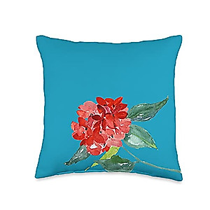 Pioneer Country Farm For Woman Watercolor Flowers Pioneer Country Farm for Woman Turquoise and Red Flower Throw Pillow, 16x16, Multicolor