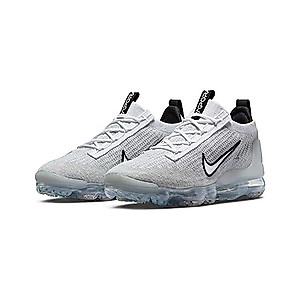 Nike Men's Air Vapormax 2021 Flyknit Sneaker, White/White/Black/Metallic Silver, 9