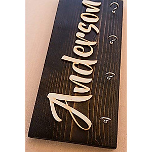 PLS Market Personalized Wall Key Hanger Unique Custom Key Ring & Jewelry Rack Holder - Customize with Your Name | Dark Rustic Natural Wood 4 Hooks Decorative Kitchen, Garage, Living, Closet