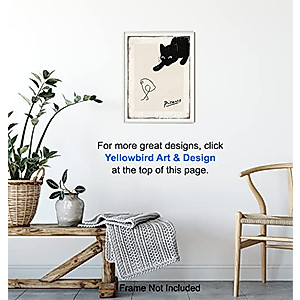 Pablo Picasso Wall Art & Decor - Cat Wall Decor - Cute Cat Lover Gifts for Women - Abstract art Minimalist Mid-century modern Line art - Gallery Wall Art - Rustic Black cat Home Decor - Picasso Poster