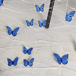 3D Vivid Butterflies Mesh Lace Fabric French Tulle lace for DIY Wedding Dress Costume Accessories Flower Girl Gown Dress Bridal Veil Home Decor(3Yard,White+Blue)