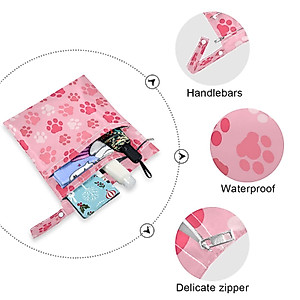 Kigai Pink Dog Paw Waterproof Wet Dry Bag Reusable with Handle for Travel, Beach, Pool, Diapers, Toiletries 2Pcs
