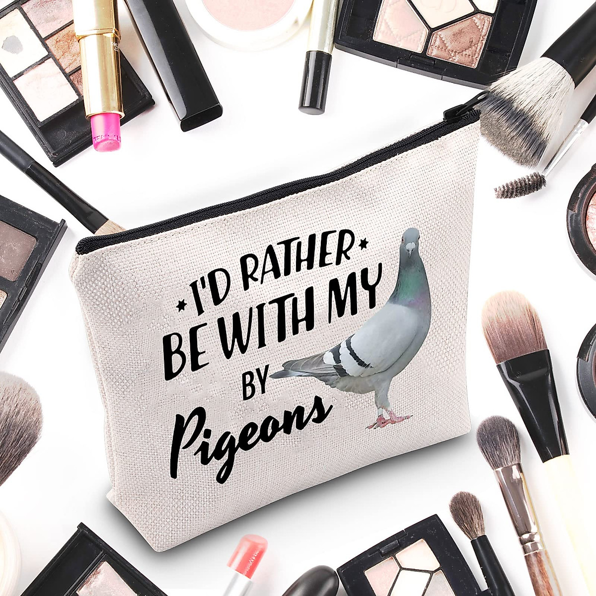 WZMPA Pigeon Themed Cosmetic Bag Pigeon Lover Gift I'd Rather Be With My Pigeons Makeup Zipper Pouch Bag Animal Lover Gift (With My Pigeons)