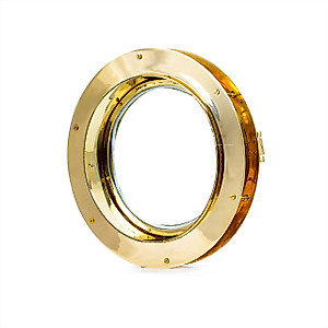 Nagina International Authentic Brass Nautical Heavy Duty Porthole Window with Adjustable Flange | Porthole Windows for Doors at Kitchens & Homes | Nautical Home Decor Accent (20 Inches, Brass)