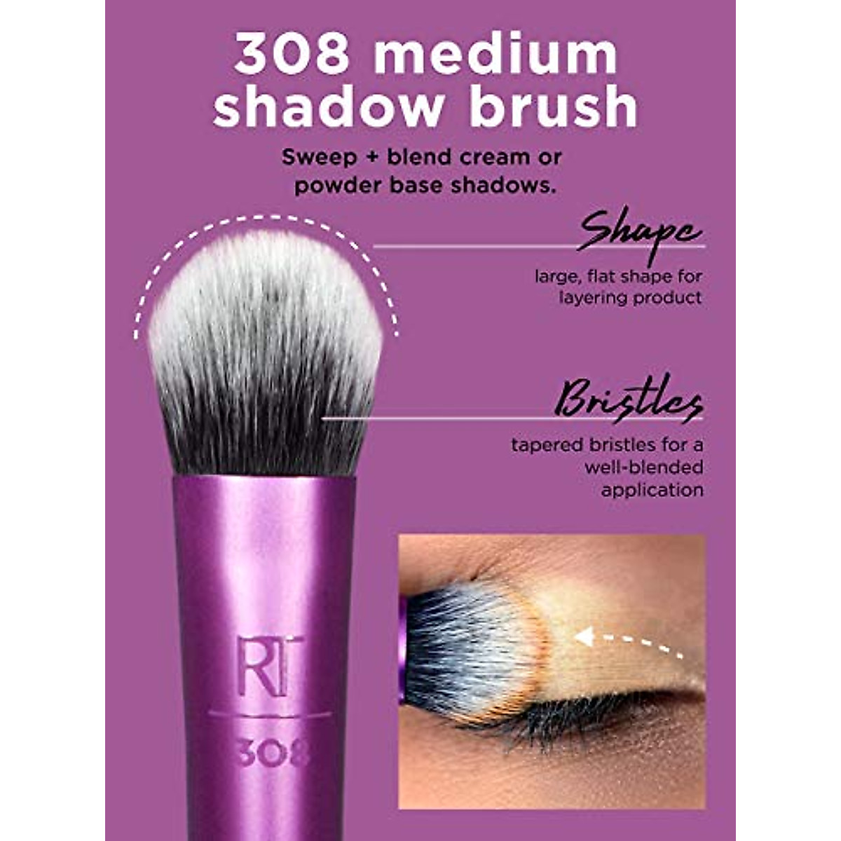 Real Techniques Cruelty Free Enhanced Eye Set, Eyeshadow and Brow Brushes, Purple, 6 Piece Makeup Brush Kit
