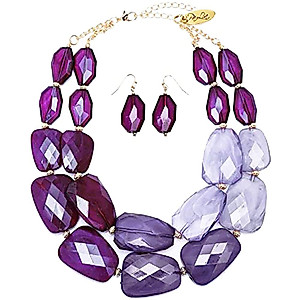 Secret for Longevity Multi Strand Purple Lilac Violet Lavender Amethyst Colored Resin Big Chunky Statement Necklace