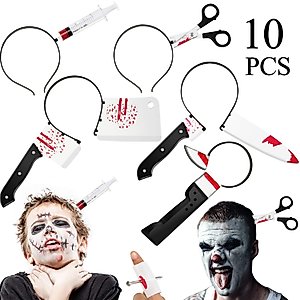Gejoy 10 Pieces Halloween Horror Headband Zombie Headbands with Nail Through Finger Accessories Party Decorations Funny Props Multicoloured