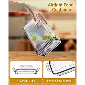 LUSCREAL Airtight Food Containers with Lids, 12 PCS Clear Organizing Containers Kitchen Canisters, Plastic Kitchen Organizers and Storage for Dry Food, Flour and Sugar,Include 20 Labels and 5 Spoons