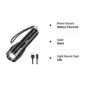 YXQUA USB Rechargeable Flashlights, 8381 High Lumens Lights, 3 Modes, Zoomable & Waterproof Super Bright Flash Light for Camping, Hiking, Emergency Hurricane(5.1 in)