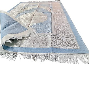 Islamic Prayer Mat, Turkish Prayer Rug with Pouch and Ornament Sealing, Portable Prayer Mat with Handy Pouch, Islamic Carpet Pad Ideal for Travelling (44"x26” with Free Tasbeeh) (Blue)
