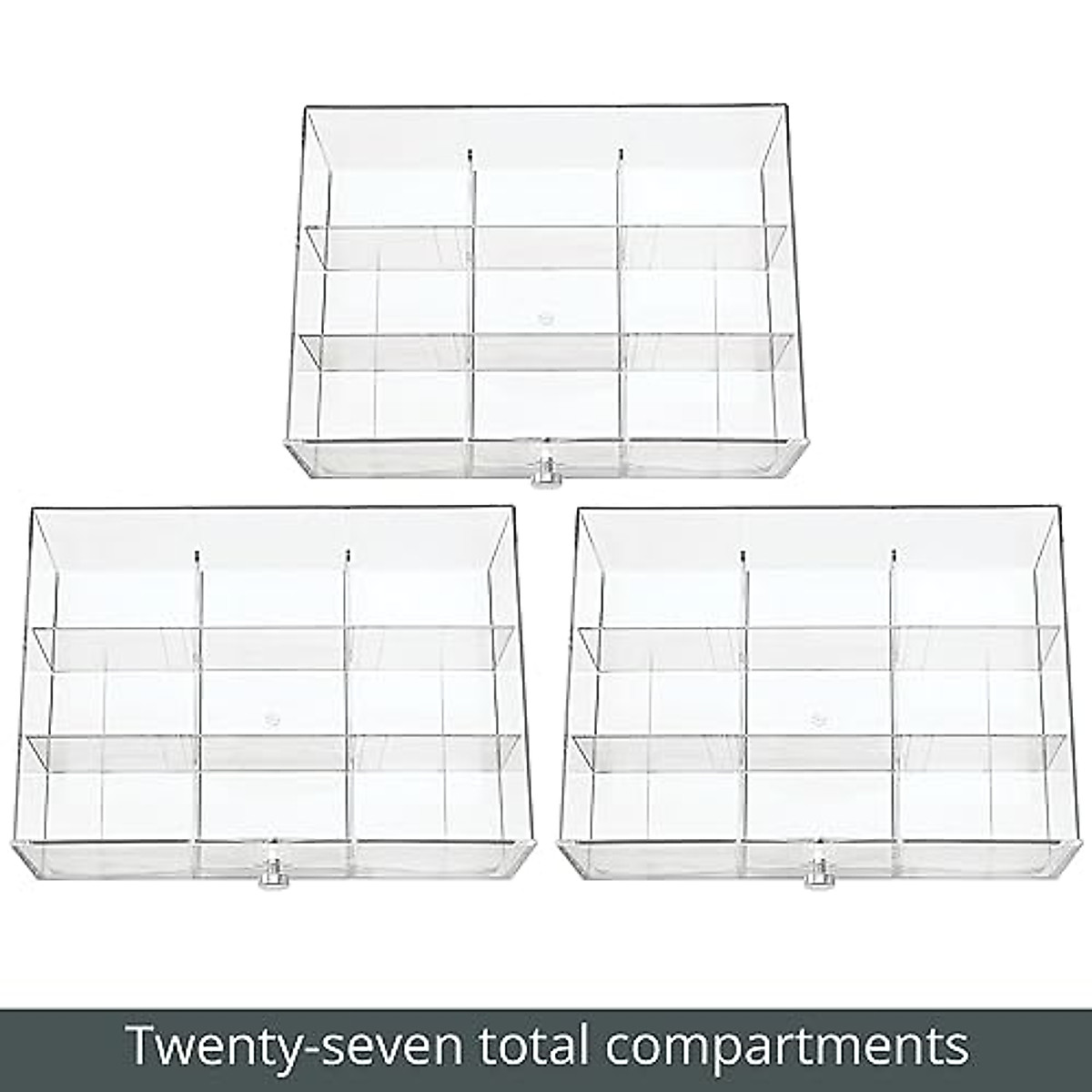 mDesign Plastic Tea Bag Caddy Box Storage Container Organizer Holder with 3 Drawers - for Kitchen Pantry, Cabinet, Countertop - Holds Coffee, Sugar Packets - Lumiere Collection - Charcoal Gray/Clear