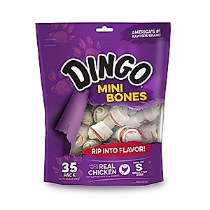 Dingo P-25002 Mini Bones, Rawhide For Small/Toy Dogs,White, 35-Count, Chicken, 0.8 pounds