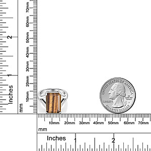 Gem Stone King 6.50 Cttw Brown Tiger Eye Ring For Women In 925 Sterling Silver | Emerald Cut 14X10MM | Available In Size 5, 6, 7, 8, 9