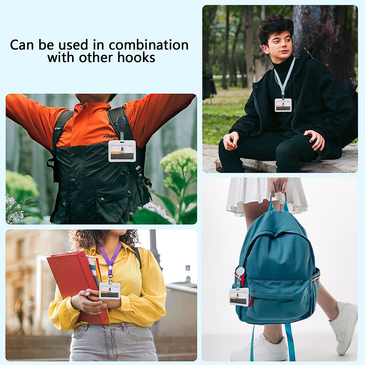 BOKOVNGEE ID Badge Holder with Plastic Clip, Double-Sided Transparent Windows Horizontal Hard White Plastic Case Waterproof Card Holder for Office School ID Credit Cards Exhibition Cards Passes,3pack