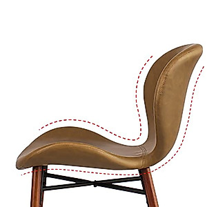 KithKasa Mid Century Modern Dining Chair Set of 2 Faux Leather Side Chair with Walnut Color Wood Legs for Kitchen Dining Room, Brown