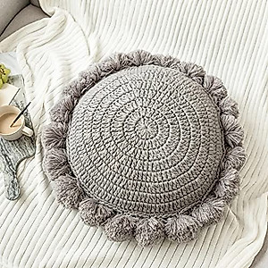 DINGZZ Round Knitted Throw Pillow Orthopedic Pad Tassel Pompoms Cushions Yoga Sofa Thick for Chair Home Decor ( Color : E , Size : 50*50cm )