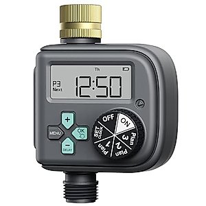 RAINPOINT Sprinkler Timer with 3 Different Programs, Waterproof Hose Timer Brass Inlet, Water Timer with Rain Delay/Manual/Automatic Irrigation Timer System, 1 Outlet