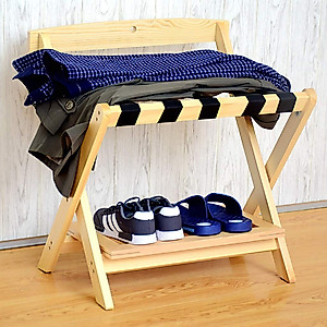 ELEdvb Luggage Rack Luggage Rack with Shoe Shelf Hotel Room Foldable Solid Wood Suitcase Holder Luggage Rack Shelving Suitcase Backpack