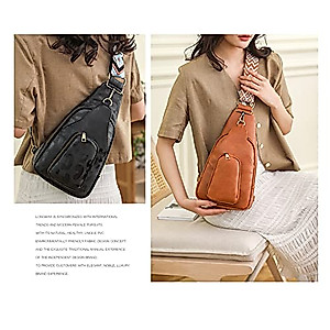 Stylifeo PU Leather Women Sling Bag Boho Sling Backpack Small Crossbody Fashion Chest Bags Satchel Daypack for Cycling Hiking Brown