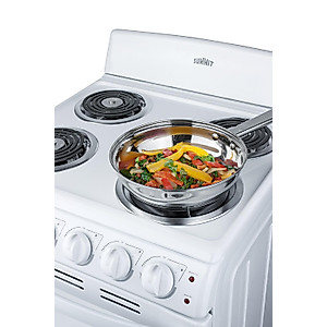 Summit 20" Electric Range, 220V 4 Burner Range, 2.3 cu.ft. oven, White- RE203W