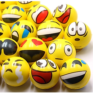 FIVOENDAR Set of 12 - Fun Face Stress Balls Cute Hand Wrist Stress Reliefs Squeeze Balls for Kids and Adults at School or Office Party Favors (Yellow Color Random Faces) (Latest)